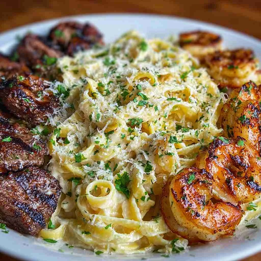 Blackened Steak Shrimp Alfredo
